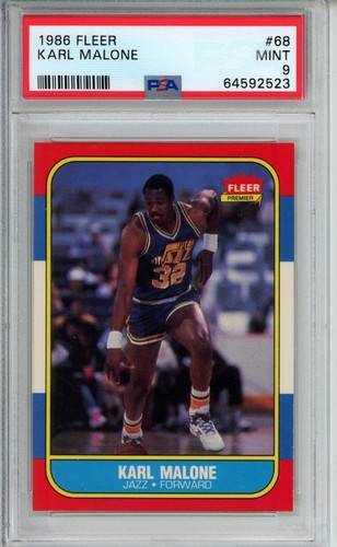 1986 FLEER #68 KARL MALONE PSA 9 CENTERED ROOKIE CARD NICER UTAH JAZZ ...