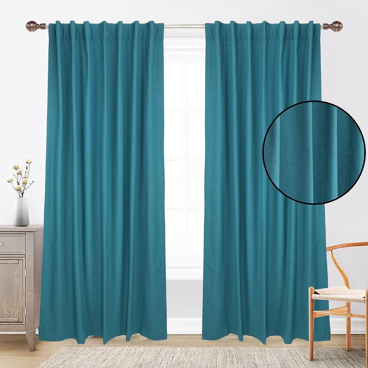 Teal Blue Curtain Panels Herringbone Tweed Thermal Curtains | Premier