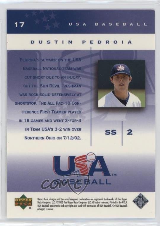 2002 Upper Deck USA Baseball Dustin Pedroia #17 8cx | eBay