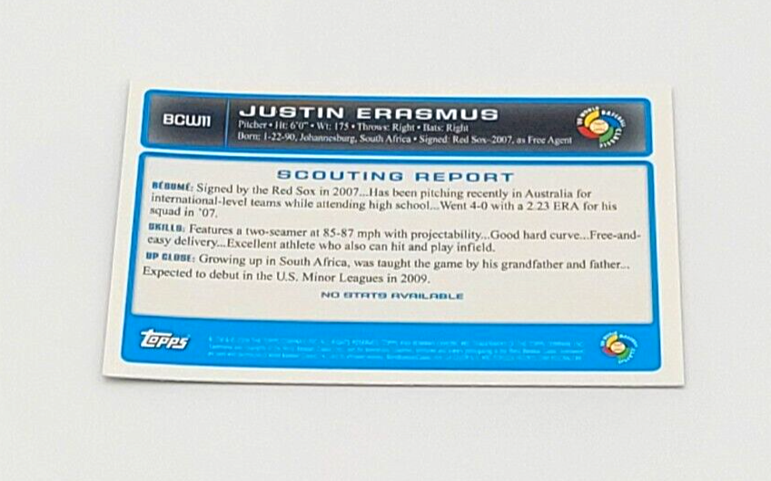 2009 Bowman Chrome Justin Erasmus World Baseball Classic Boston Red Sox ...
