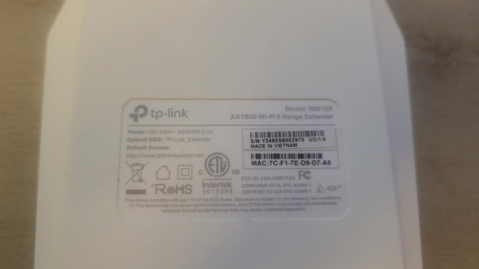 TP-Link AX1800 RE615X WiFi 6 Range Extender – Dual Band Wireless ...