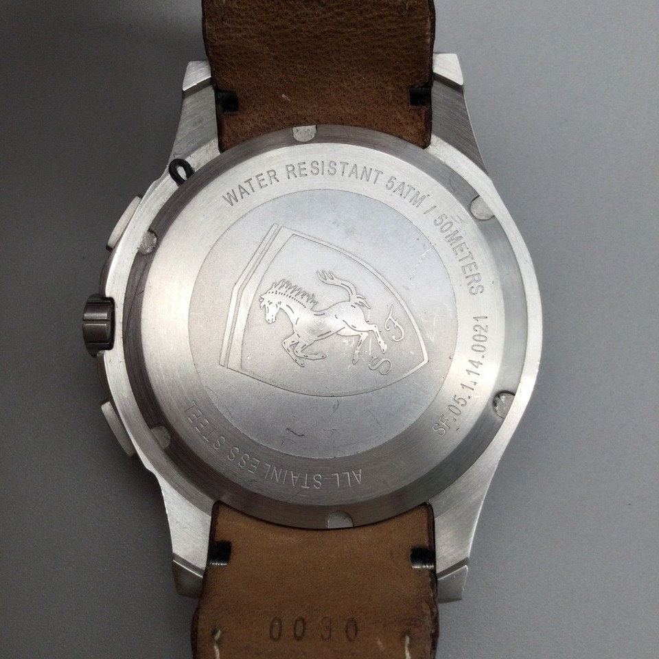 Ferrari Chronograph Watch Mens 46mm Tachymeter White Dial Leather New ...