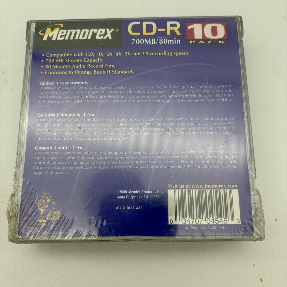 Memorex CD-R 12x 700MB 80-Minute 10 Pack Sealed BRAND NEW IN PACKAGE | eBay