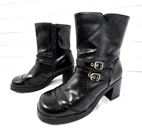 Prima Renny Women's Black Chunky Heel Boots 732747 Zip Up Size 9.5W | eBay