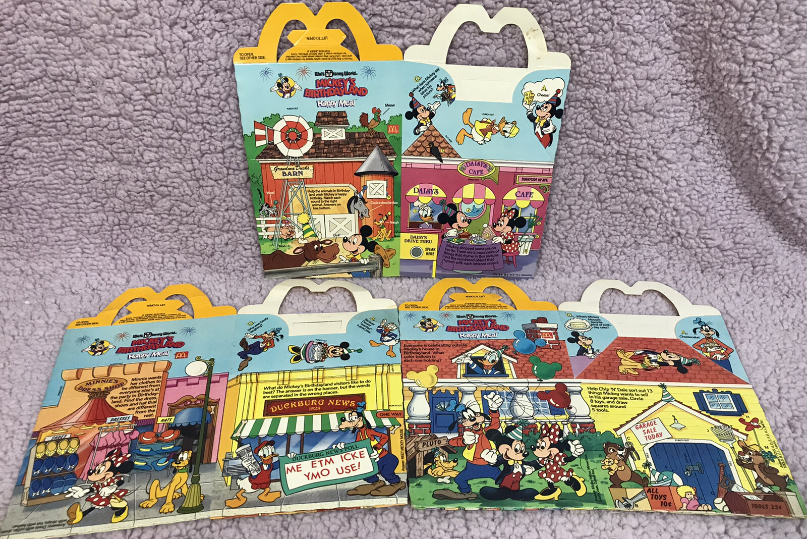 Vintage 1988 McDonalds Happy Meal Boxes Mickeys Birthdayland Lot of 3 ...