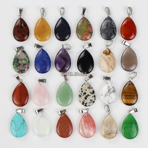 20pcs Mixed Natural Gemstone Crystal Water Drop Pendants Chakra Healing ...