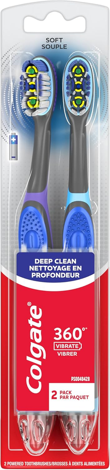 Colgate 360 Vibrate Charcoal Battery Operated Toothbrush Pack, Soft ...
