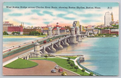 Boston Skyline West Boston Bridge Across Charles River Basin Boston MA ...