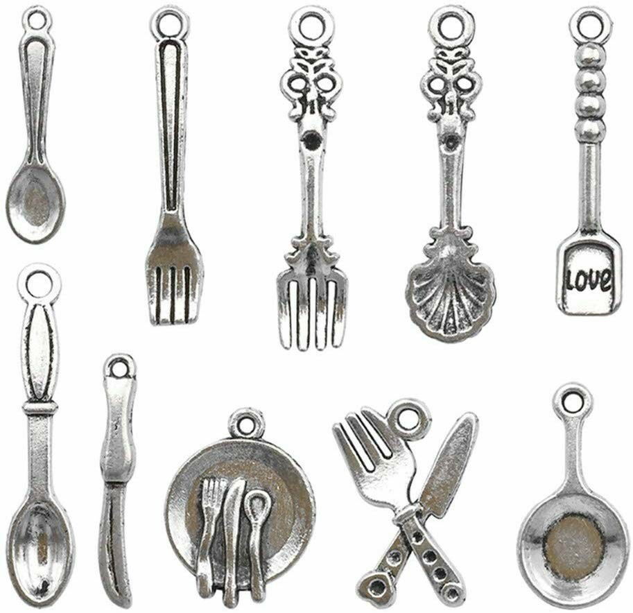 Kitchen Charms Antiqued Silver Cooking Pendants Chef Miniatures Fork ...