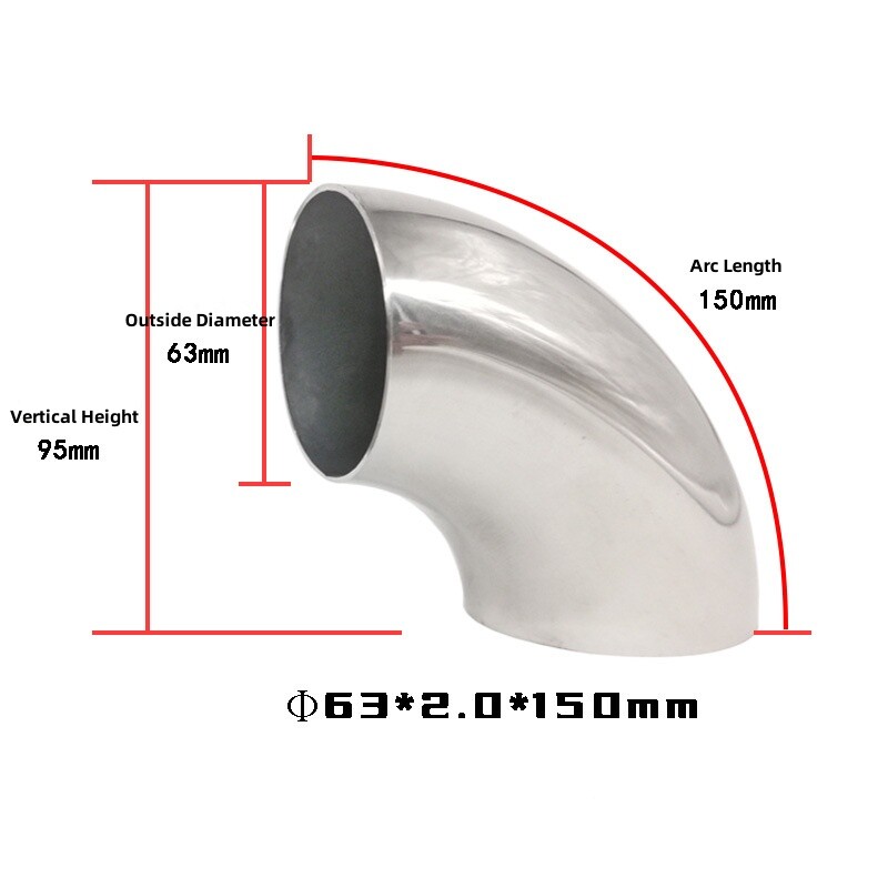 2Pcs 2.5 Inch 63mm Stainless Steel Car Exhaust Pipe 90 Degree Bend ...