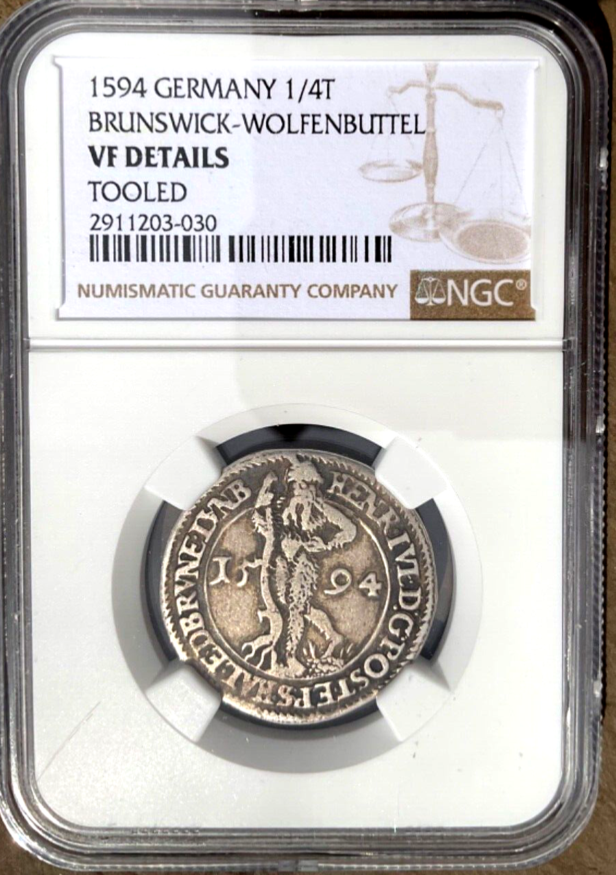 1594 German States Brunswick Wolfenbuttel 1/4 Taler NGC VF Germany ...