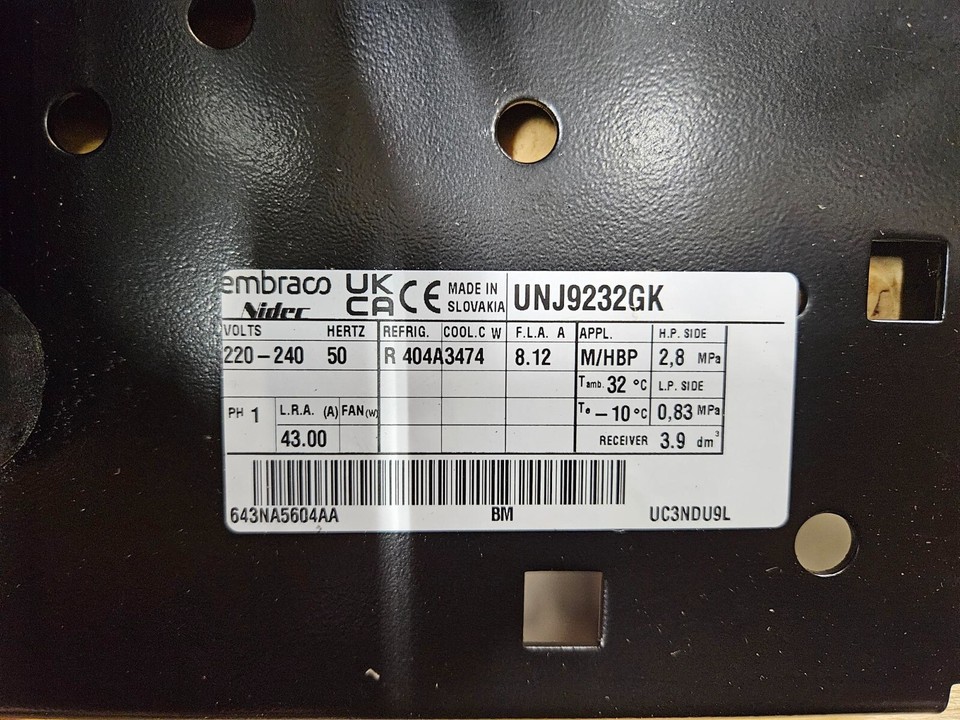 NEW 1.25HP EMBRACO CONDENSING UNIT, UNJ9232GK, 240V, M/HBP, CHILLER ...