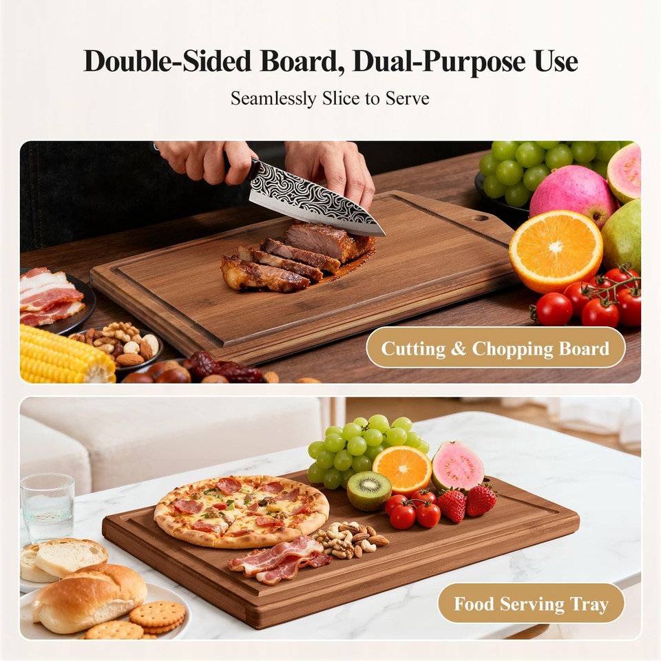 Bamboo Cutting Board Set for Kitchen, Detachable Stainless Steel Design ...