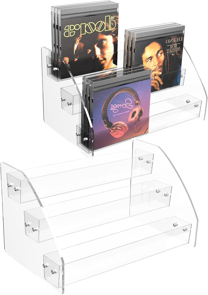 2 Pack 3Tier Clear Acrylic CD Organizers, Display Rack Holds up to 36 ...