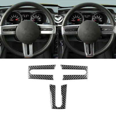 Steering Wheel Button Panel Carbon Fiber Sticker Trim For Ford Mustang ...