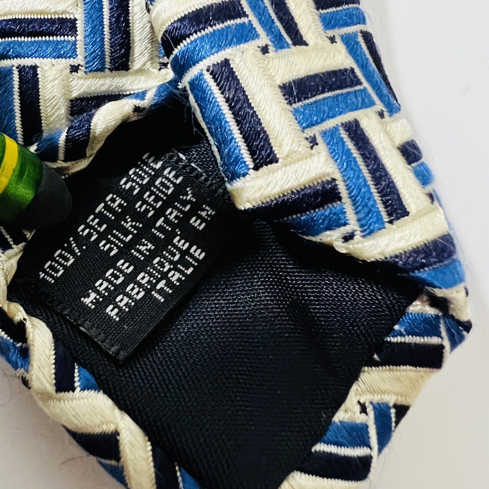 CANALI Blue&Ivory Woven Repp Silk Rectangles Tie 58.5… - Gem