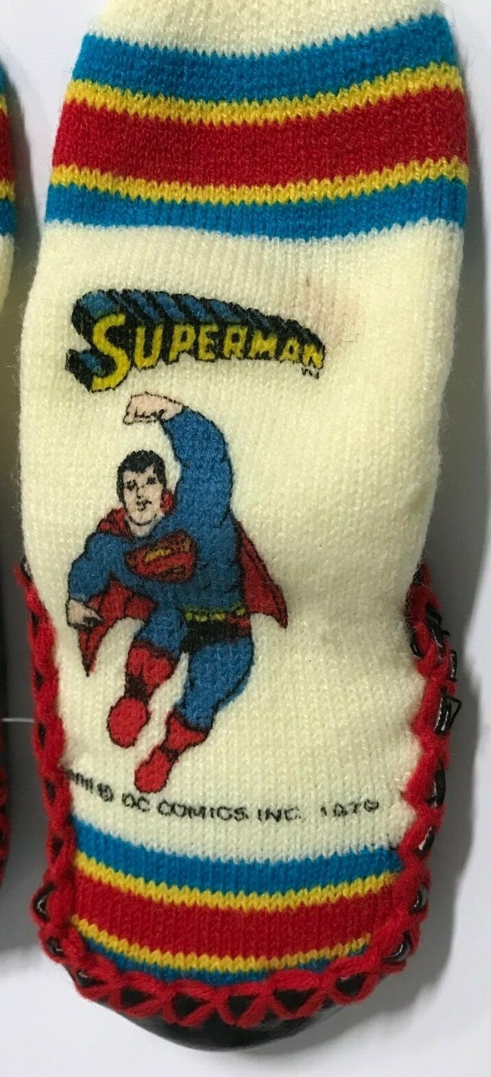 Vintage 1974 Kids LEATHER SUPERMAN Bedroom SLIPPERS + SLIPPER SOCKS w ...