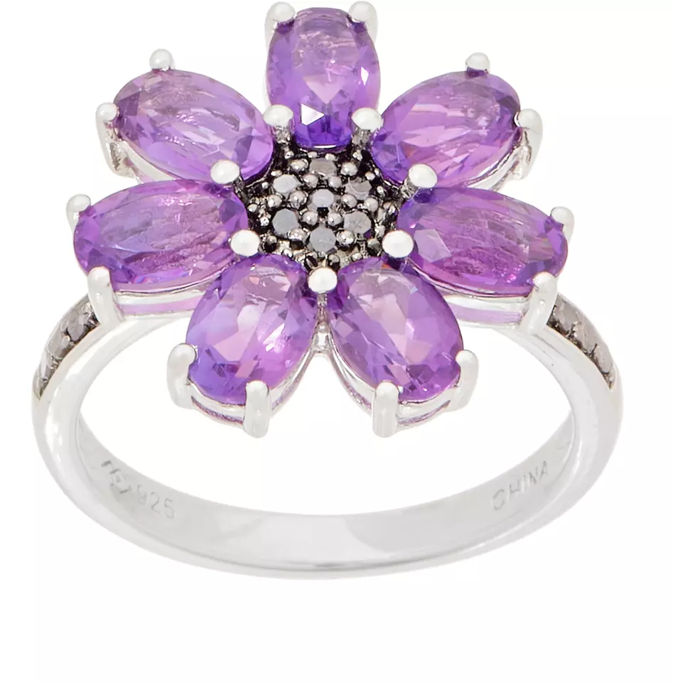 QVC Sterling Silver Amethyst & Diamond Floral Cocktail Ring Size 5 | eBay