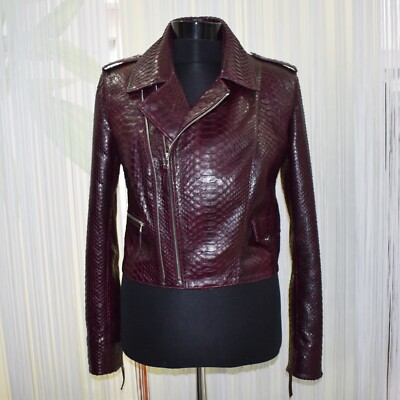 Women's Burgundy Genuine Python Leather Exotic Skin Motorcycle Biker ...