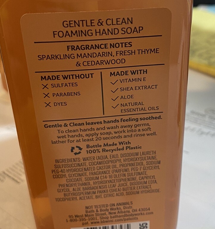 Bath & Body Works Kitchen Mandarin Foaming Hand Soap w/Essential oils ...