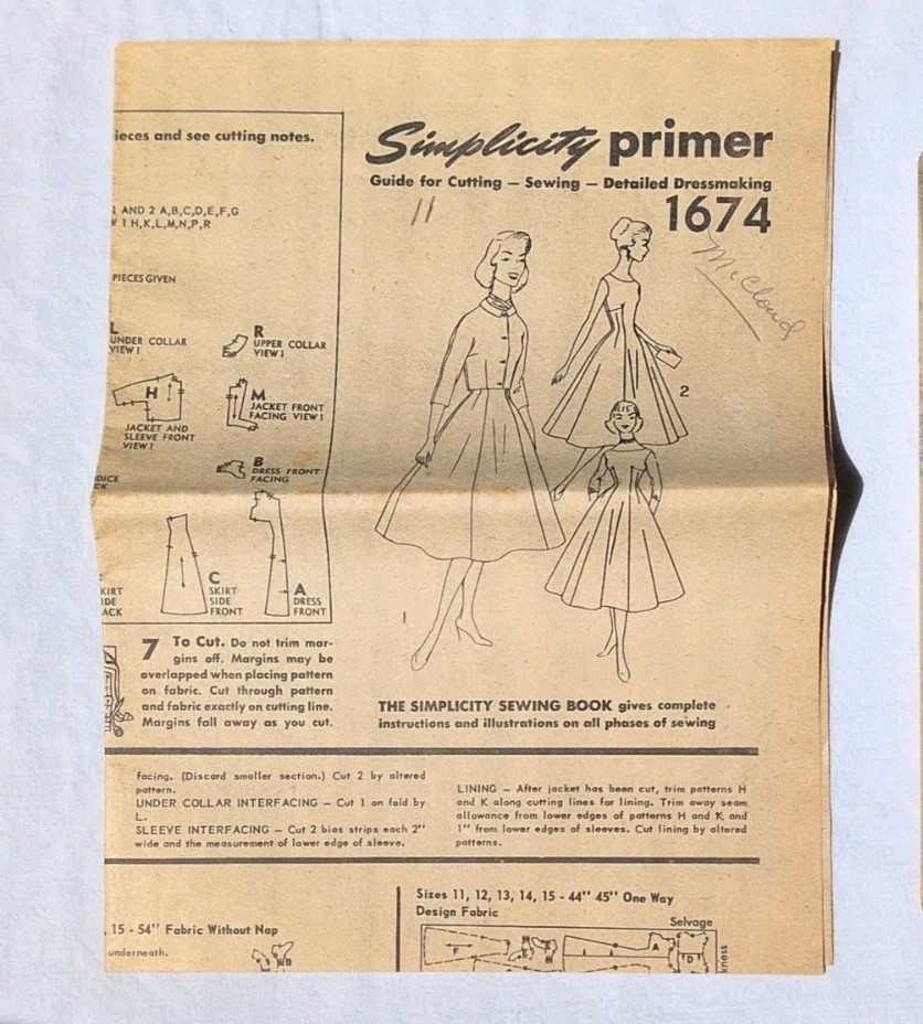 Vintage 1956 Simplicity Pattern Pattern 1614 Dress Skirt Bolero Coat ...