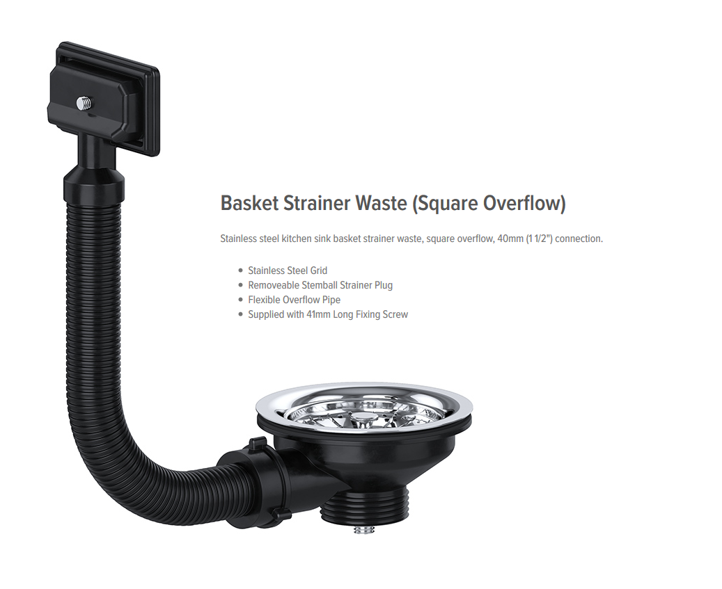 Basket Strainer Kitchen Sink Waste with RECTANGLE Overflow Rectangular ...