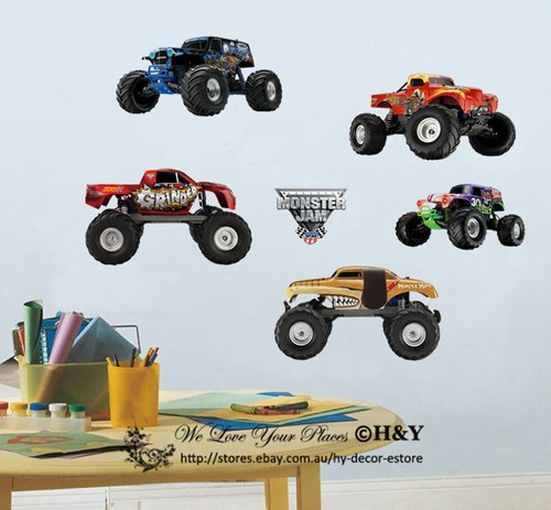 Monster Jam Trucks Boys Wall Sticker Kids Decal Art Nursery Decor Mural ...