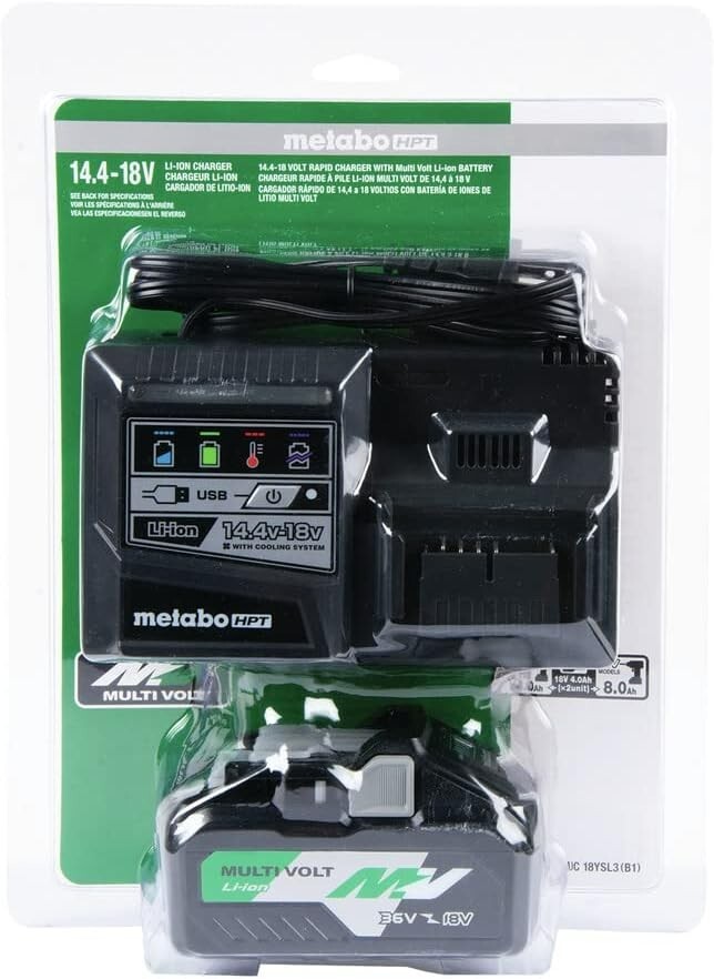 Metabo HPT UC18YSL3(B1) MultiVolt Battery & Rapid Charger Kit 36V/18V ...