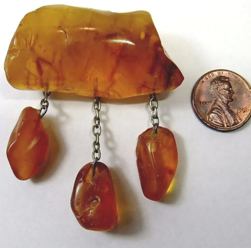 Handmade Artisan Natural Baltic Amber Pin Brooch With 3 Dangling ...