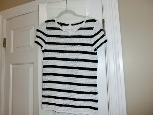 Talbots Black and White Stripe Short Sleeve Knit Top Size Petite to ...