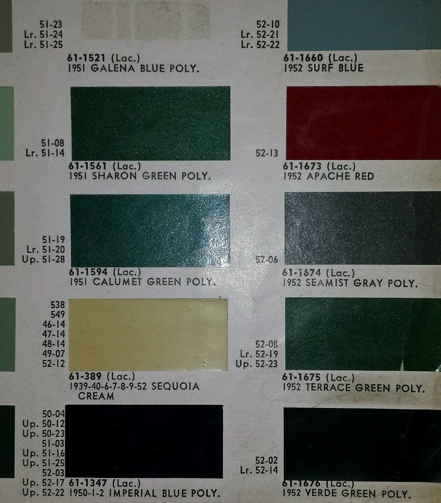 1949 52BUICK Paint Colors Chip Page Chips sheet code chart samples gm ...