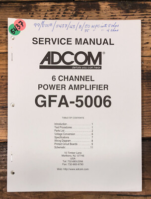 Adcom GFA-5006 Amplifier Service Manual *Original* | eBay