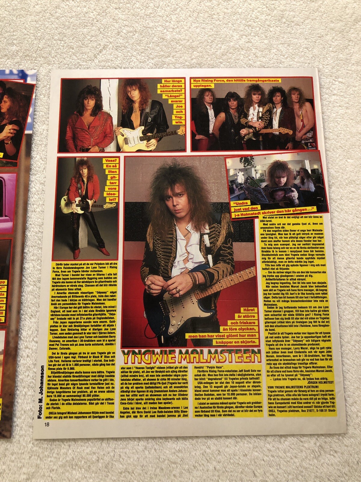 YNGWIE MALMSTEEN 1988 RISING FORCE Clipping Poster Swedish magazine ...