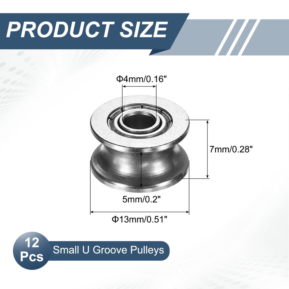 12 Pcs 4x13x7mm Small U Groove Ball Bearing Pulley Miniature Pulley for ...