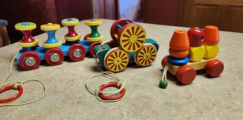 Vintage Brio Wooden Toy Lot of 3 -Rattle Carriage, Spool Spin ...