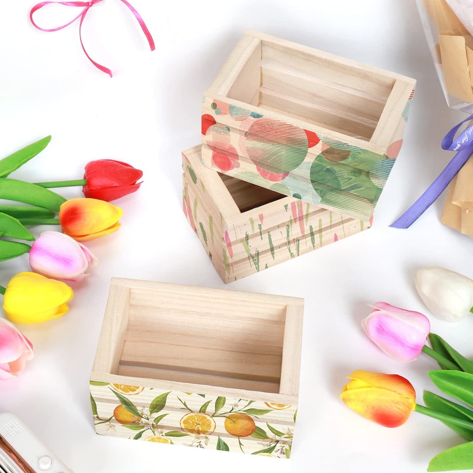 4 Pack Mini Rustic Wooden Crates Unfinished Storage Boxes for Home ...