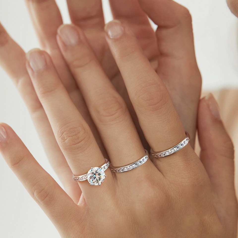 2.0 Carat Moissanite Bridal Ring Set Solid 925 Sterling Silver 3 in 1 ...