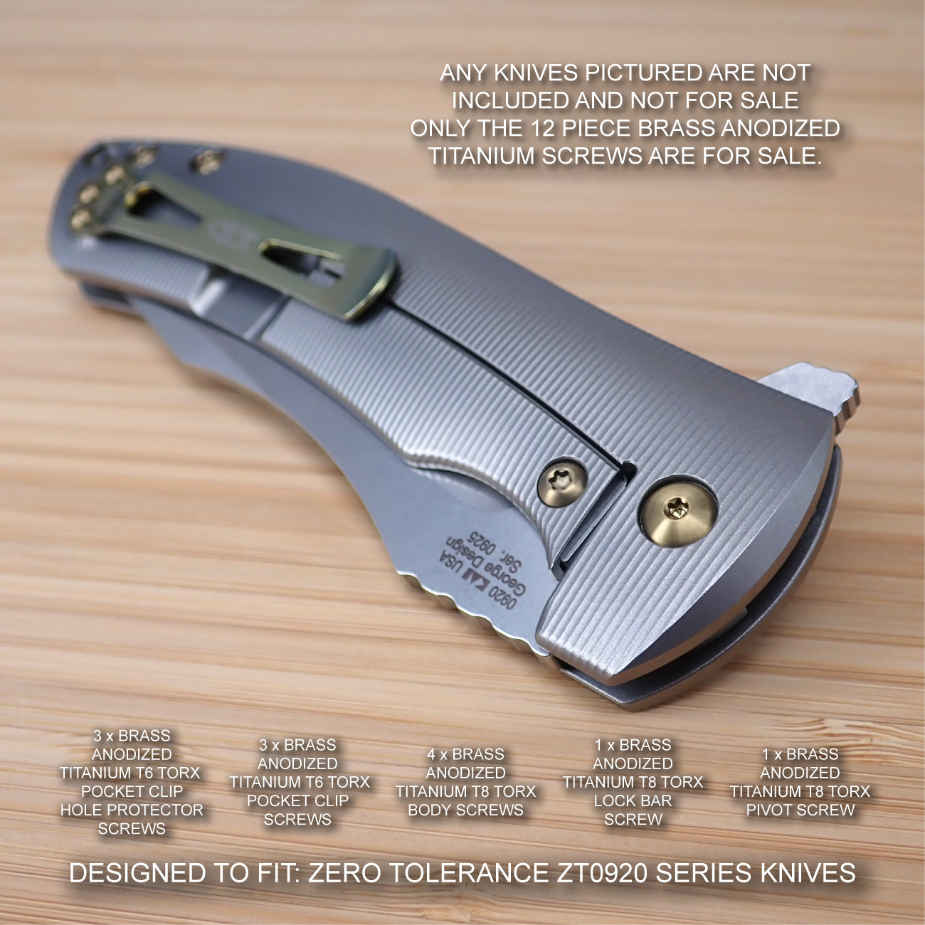 Zero Tolerance ZT0920 ZT 0920 920 Custom Titanium 12pc Screw & Pivot ...
