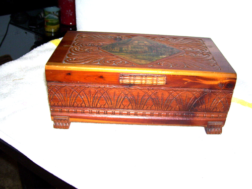 Vintage Carved Cedar Treasure Chest Jewelry Trinket Box Read ...