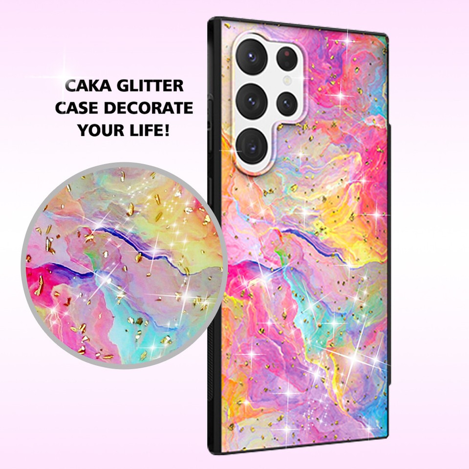 For Samsung Galaxy S23 Ultra /S23+ /S23 Case Marble Rainbow Glitter TPU ...