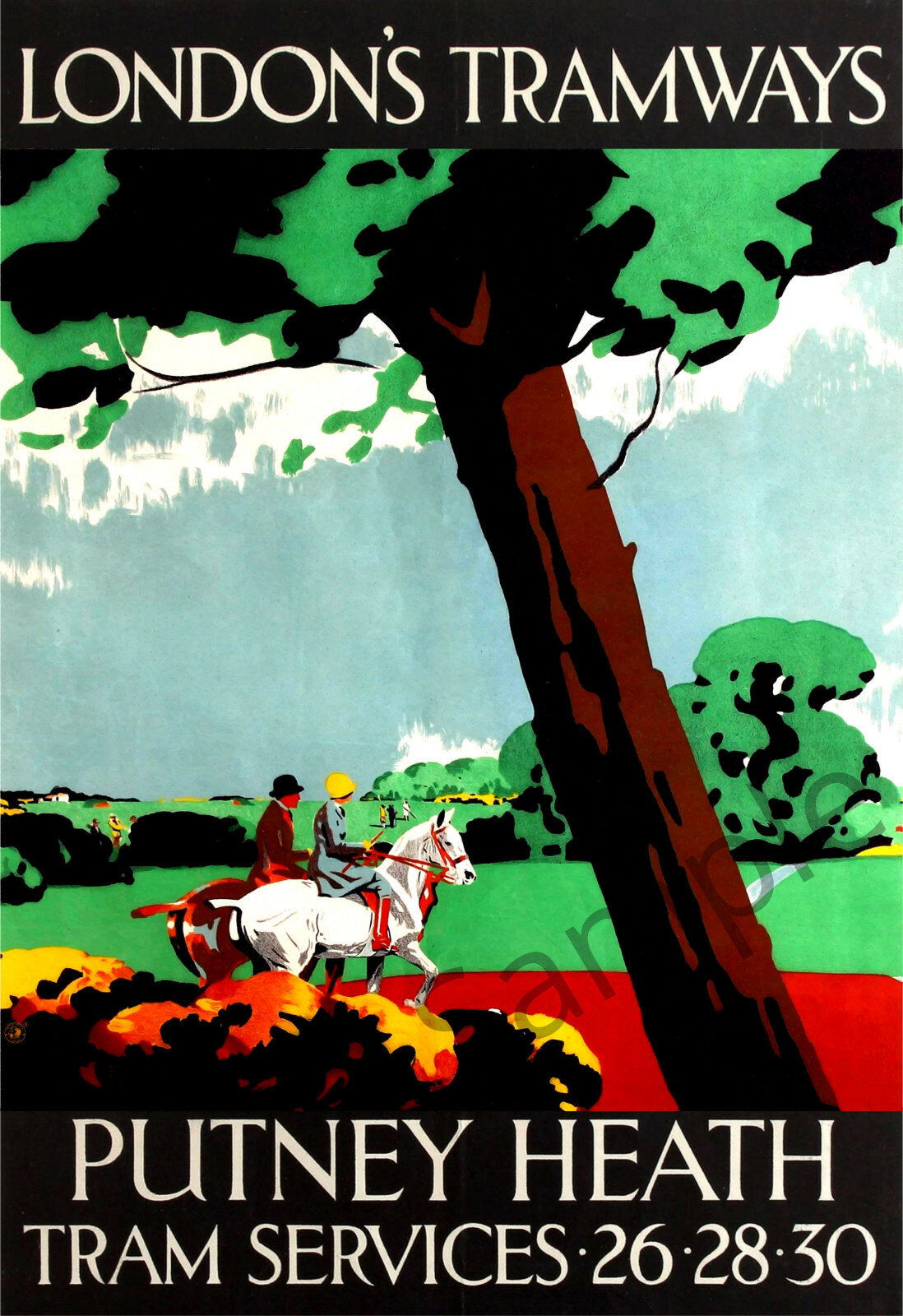 VINTAGE POSTER London Tramways Putney Heath Tramline Advert Retro Print ...
