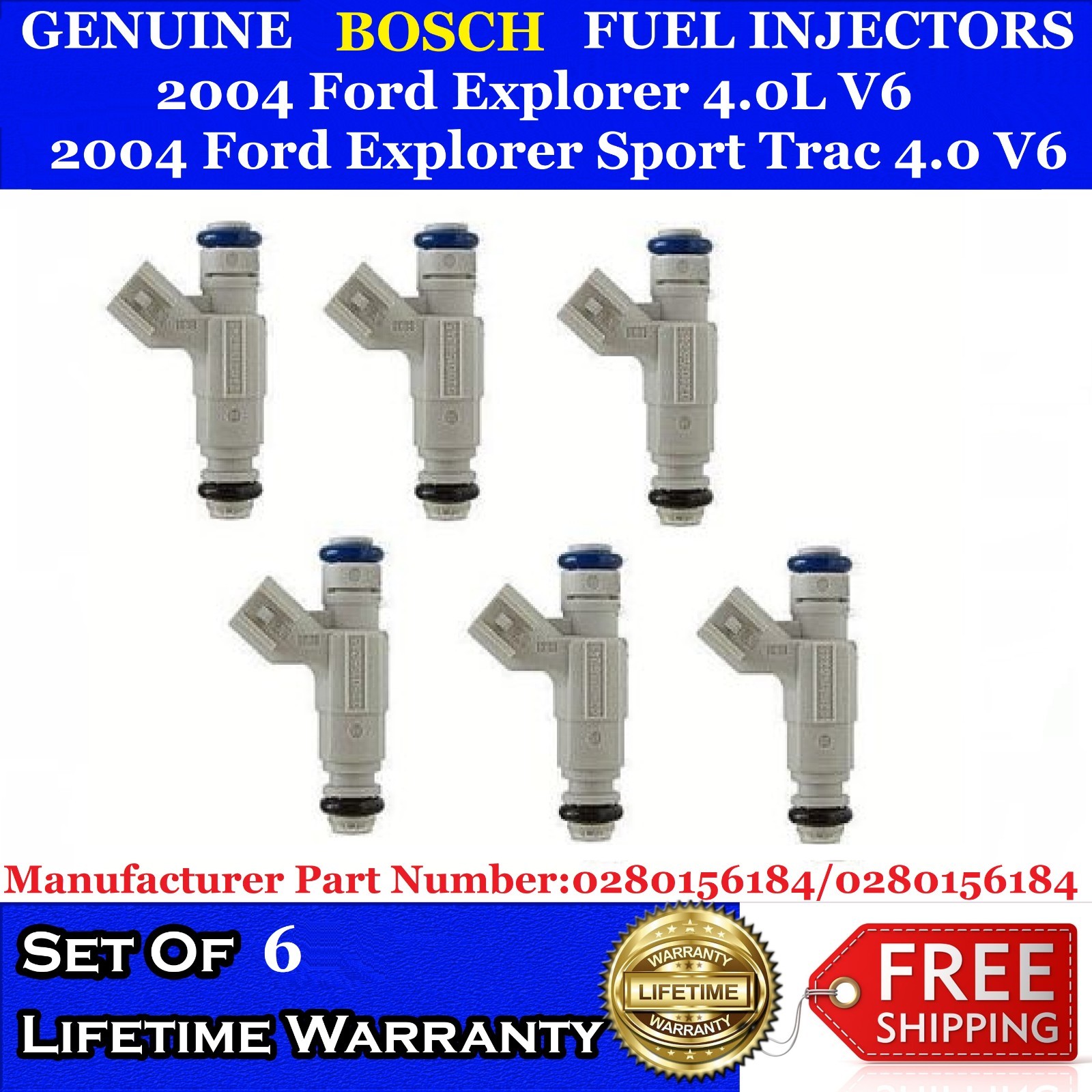 6x Genuine Bosch Fuel Injectors for 2004 Ford Explorer 4.0L V6 ...