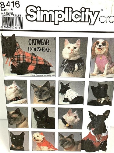 Vintage Simplicity Crafts #8416 CATWEAR DOGWEAR Size A Pattern UNCUT | eBay