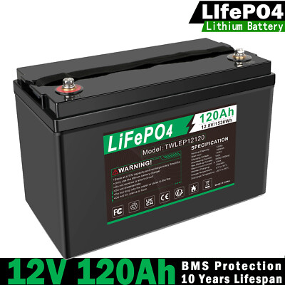 12V 120Ah Lithium Battery LiFePO4 Rechargeable 8000 Deep Cycle BMS For ...