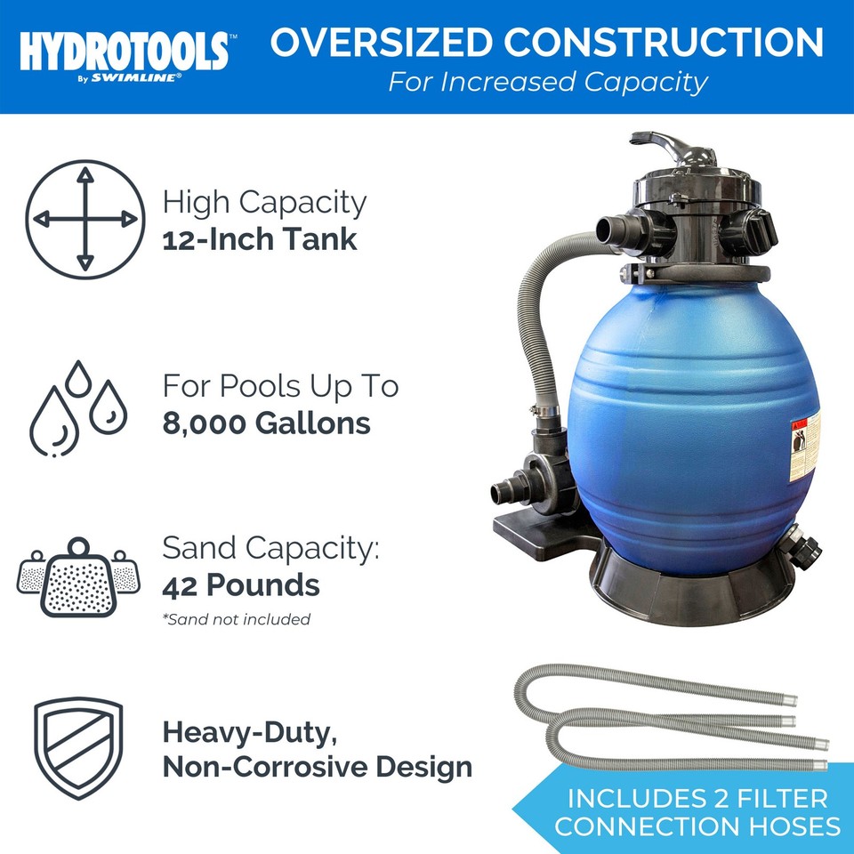 HYDROTOOLS by Swimline 12" Sand Filter Combo w/ Stand, 1900 GPH, 42lb ...