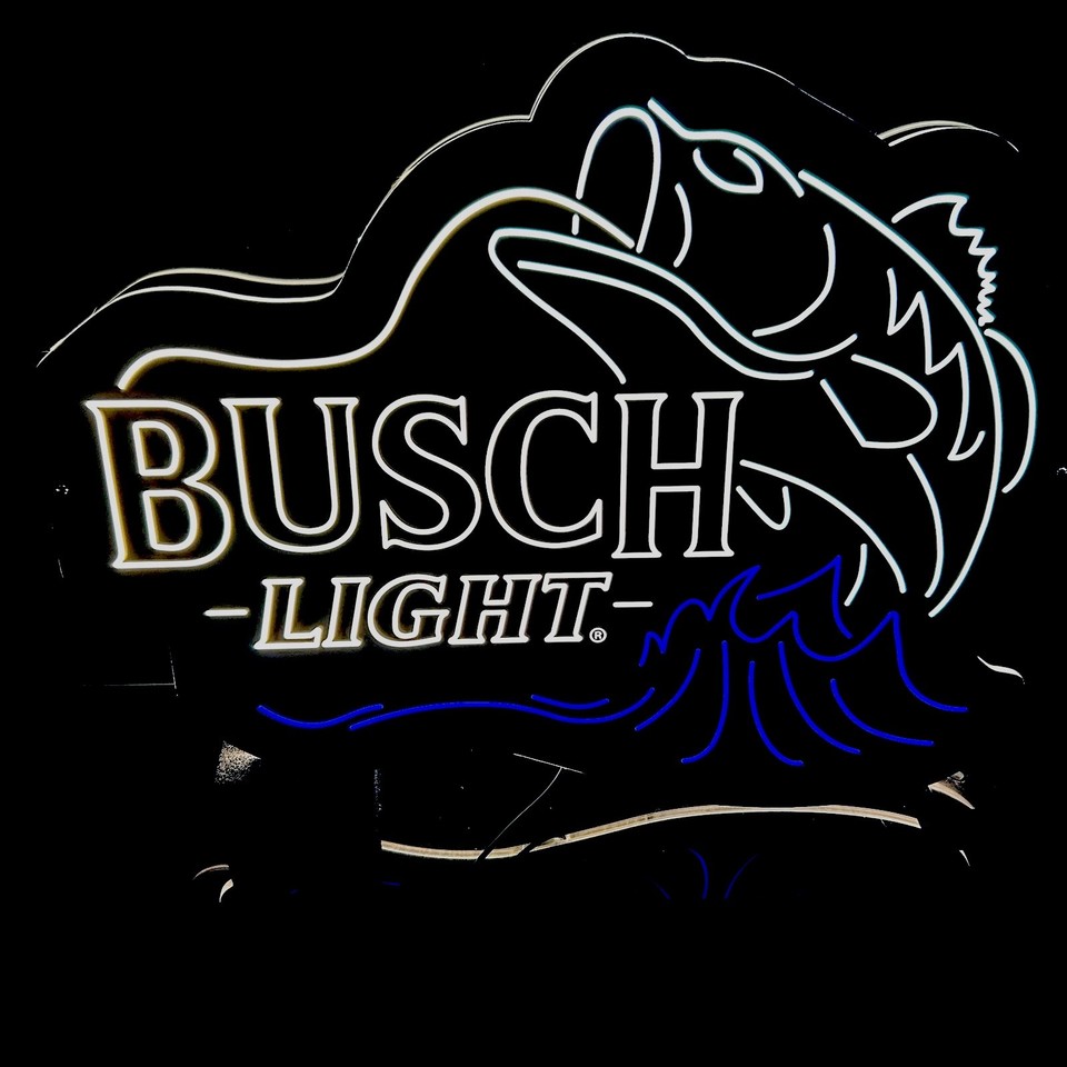 Busch Light Neon LED SIGN Bass Fishing Bar Man Cave, New In Box 27”x 21 ...