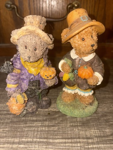 VINTAGE FANCY BEARS RESIN FIGURINES SET of 2 - K's COLLECTION - HARVEST ...