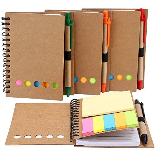4 Packs Lined Spiral Notebook Kraft Paper Cover Notepad with Pen In ...