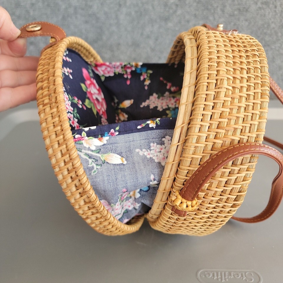 Rattan Straw Woven Circular Round Shoulder Crossbody Strap Bag Handbag ...