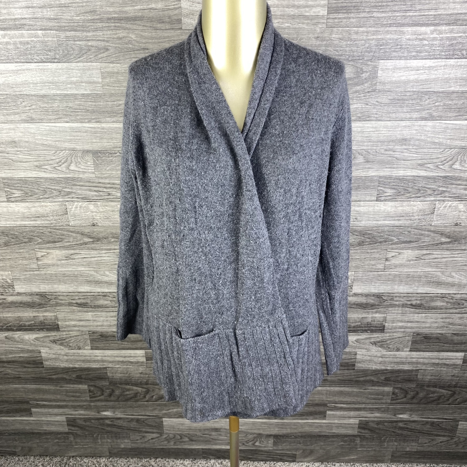 AQUA Open Style Cashmere Knit Gray Cardigan Sweater W… - Gem